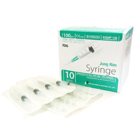 롯데하이마트 | 정림 일회용 멸균 주사기 10cc (23g x 25mm) 100개입 - 10ml