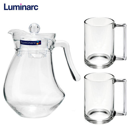 롯데하이마트 | 투명 카페 유리저그 1300ml 1개+머그 320ml 2P 식탁물병 음료수병 물통